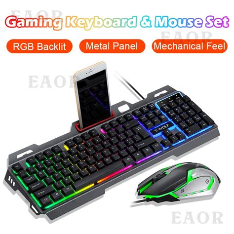 EAOR RGB Gaming Keyboard Mouse Combo Metal Panel W Grandado