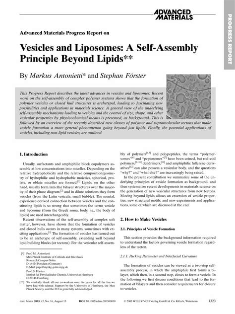 Pdf Vesicles And Liposomes A Self Assembly Principle Beyond Lipids