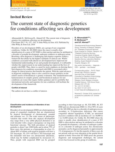 Pdf The Current State Of Diagnostic Genetics For Conditions Affecting