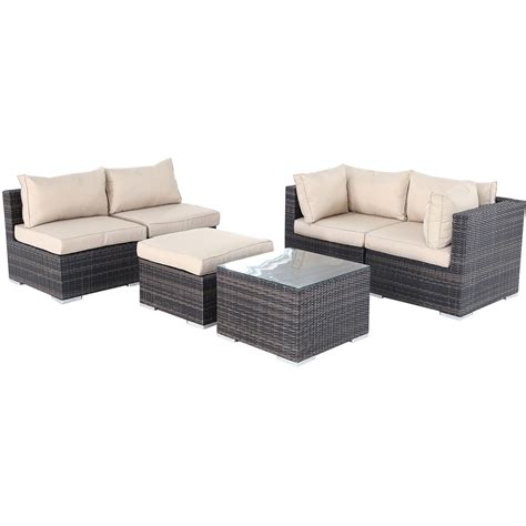 Furniture One 5 Seater Brown Rattan Garden Sofa Set Wilko
