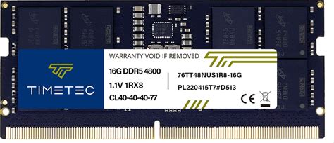 Timetec 16gb Ddr5 4800mhz Pc5 38400 Unbuffered Non Ecc 1 1v Cl40 1rx8 Single Rank 262pin Sodimm