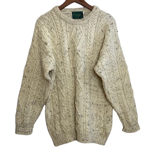 Vintage Cable Knit Sweater Mens Large Beige Fleck Wool Chunky Etsy