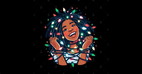 Locs Christmas Lights Black Woman Locs Sticker Teepublic