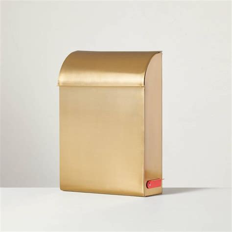 Modern Trim Metal Wall Mounted Mailbox Brass Finish Hearth And Hand