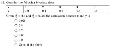 Solved Consider The Following Bivariate Data Given Chegg