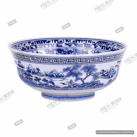 AI创作图青花瓷面碗 高清青花瓷碗 瓷碗抠图 青花瓷纹青花瓷碗 饭碗中式图案 蓝花大面碗 青花瓷老碗面 中国风面碗 复古青花大碗 青花过墙龙瓷