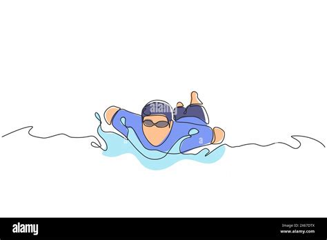 Single One Line Drawing Young Disabled Person Swim Man In Swimming