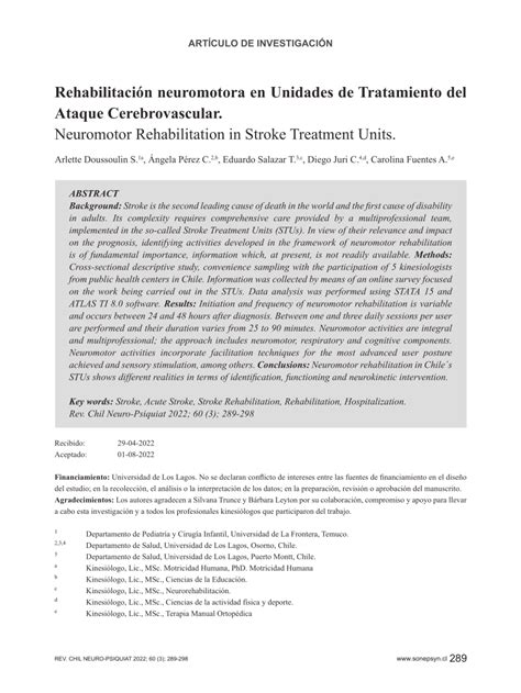 Pdf Rehabilitación Neuromotora En Unidades De Tratamiento Del Ataque