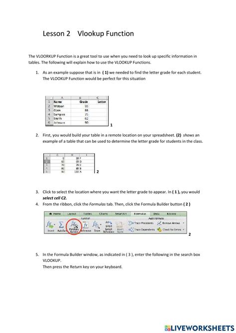 Lesson 2 Vlookup Function Worksheet Live Worksheets
