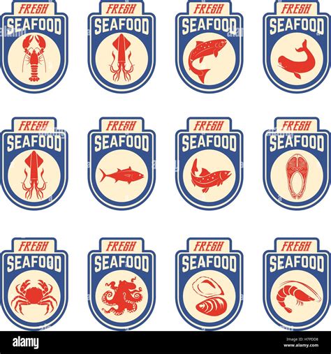 Seafood Labels Set Stock Vector Image And Art Alamy