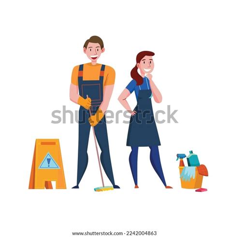 Vector Man Woman Cleaning House Stock Vector Royalty Free 2242004863