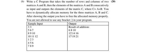 Solved B Write A C Program That Takes The Number Of Rows Chegg