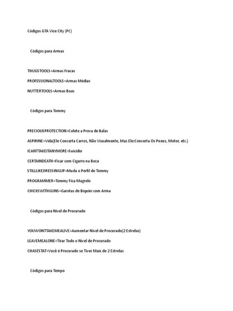 Códigos Gta Vice City Pc Pdf