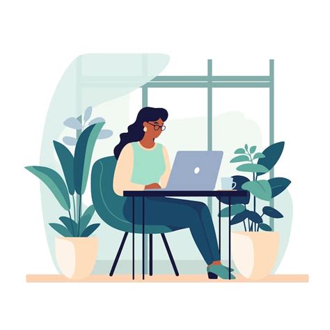 Femme Assise Au Bureau Avec Un Ordinateur Portable Lieu De Travail