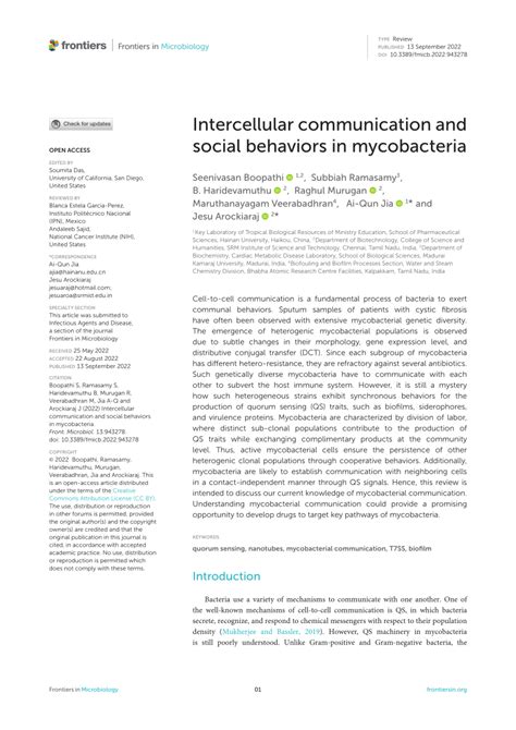Pdf Intercellular Communication And Social Behaviors In Mycobacteria