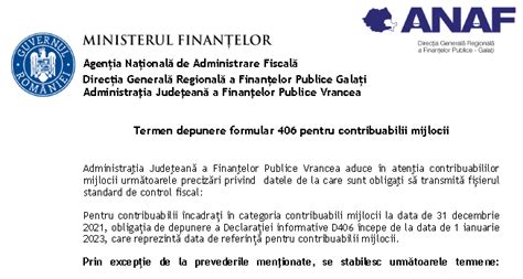 Anaf Oficial 2023 Termen Depunere Formular 406 Pentru Contribuabilii Mijlocii