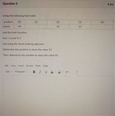 Solved Question 5 4 Pts Using The Following Hash Table
