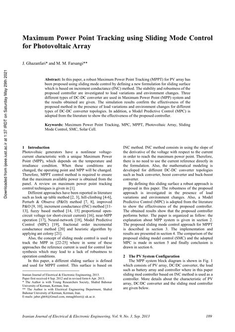 pdf maximum power point tracking using sliding mode control for