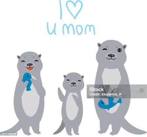 내가 당신을 사랑 하는 엄마 귀여운 회색 흰색 바탕에 물고기와 수 달입니다 어머니 날에 대 한 훌륭한 선물 카드입니다 고마워요 엄마 배너 플 래 카드 포스터 전단지에 적용