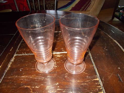 Vintage Pink Depression Bottom Swirl Stemware Glasses Set Of Two