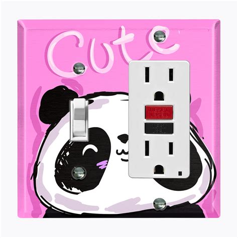 Metal Light Switch Plate Outlet Cover Cute Panda Pink Single Toggle