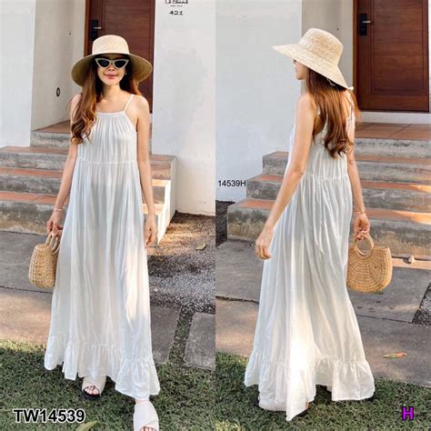 Selected4you พร้อมส่ง Maxi Dress เดรสยาว เดรสสายเดี่ยว เดรสระบาย ชุดไปเที่ยว ไปทะเล เดรส ออกงาน