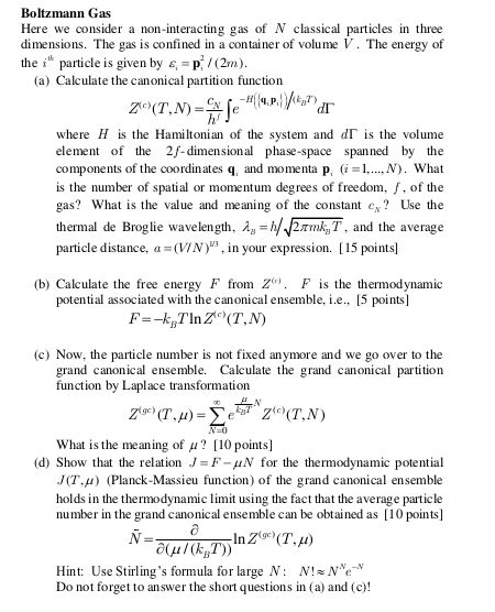 Solved Boltzmann Gas Here we consider a non-interacting gas | Chegg.com