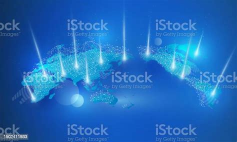 행성의 추상지도입니다 세계지도 글로벌 소셜 네트워크 미래 행성 지구와 함께 푸른 미래 배경입니다 인터넷과 기술 하이테크