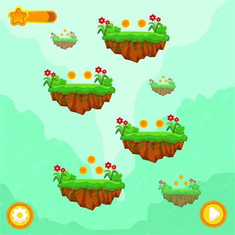 게임 템플릿 Gui 키트 아케이드 컴퓨터 및 휴대폰용 스테이지 게임 레벨 맵 디자인 무료 벡터