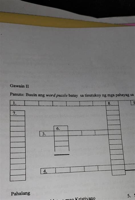 In II Buuin Ang Word Puzzle Batay Sa Tinutukoy Ng Mga Pahayag Sa Ibaba Isulat Ang Titik Sa