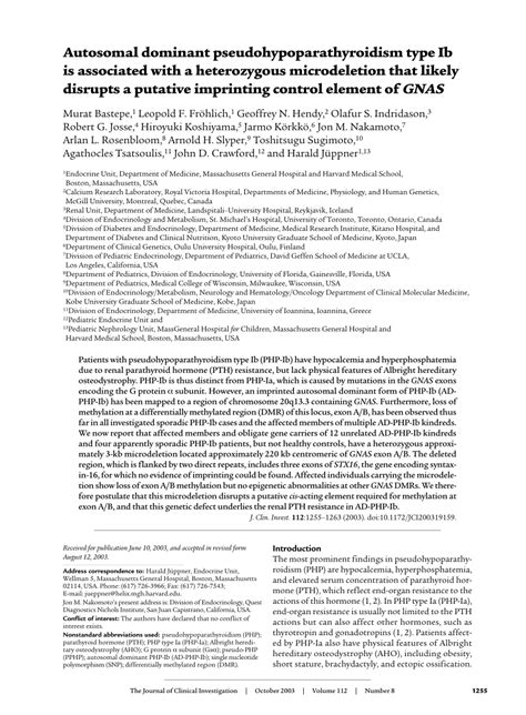 Pdf Autosomal Dominant Pseudohypoparathyroidism Type Ib Is Associated