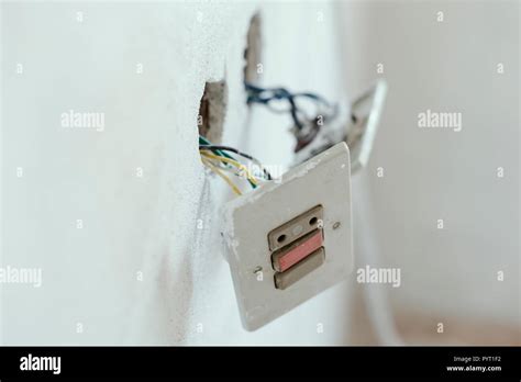 Wall Socket Installation And Renovation Close Up Of Old Socket And Wiring Stock Photo Alamy