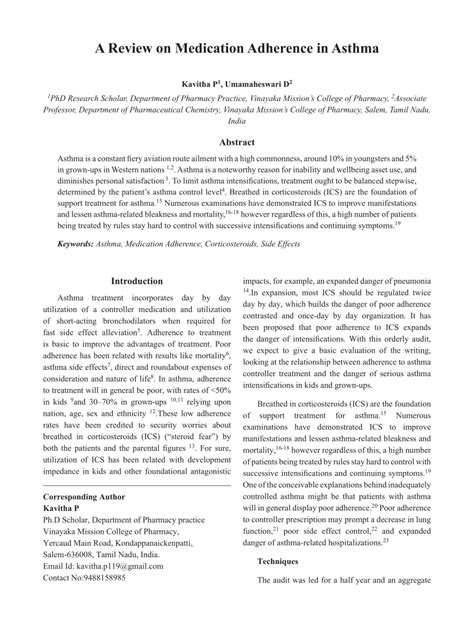 Pdf A Review On Medication Adherence In Asthma