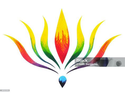 차크라 기호 개념의 7 색 꽃 꽃 잎 수채화 그림 손 그려진된 아이콘 아이콘 일러스트 레이 션 디자인 로그인 0명에 대한 스톡