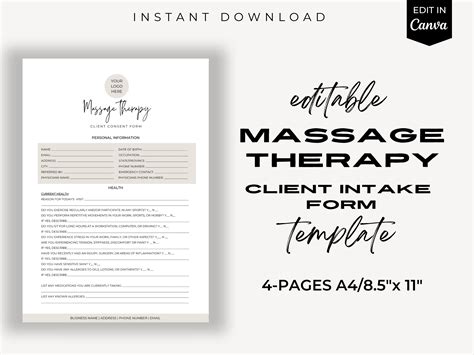 Massage Intake Form Client Consent Form Edit In Canva Spa Forms