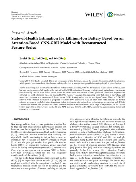 Pdf State Of Health Estimation For Lithium Ion Battery Based On An