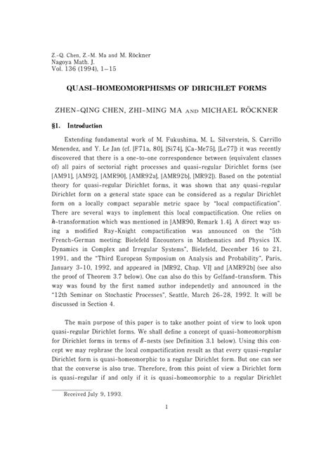 Full Article Quasi Homeomorphisms Of Dirichlet Forms
