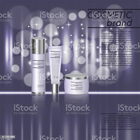 3d 현실 화장품 병 광고 템플릿입니다 화장품 브랜드 광고 Glitters와 Bokeh 배경 컨셉 디자인 3차원 형태에 대한