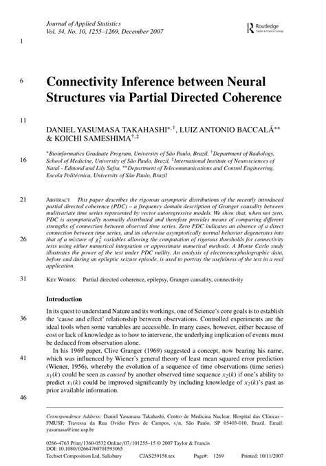 Pdf Connectivity Inference Between Neural Structures Via Partial Directed Coherence