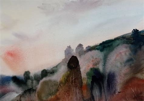 Купити картину «Вечір в жанрі лісовий пейзаж аквареллю на папері в стилі реалізм Столярова