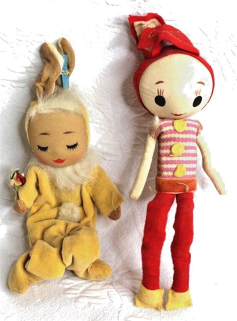 2 Vintage 1960s Pixie Bunny Rabbit Elf Fabric Shelf Sitter Knee Hugger