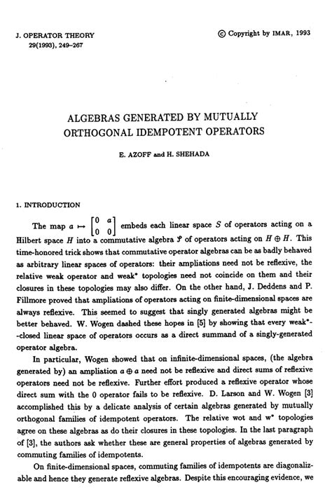 Pdf Algebras Generated By Mutually Orthogonal Idempotent Operators