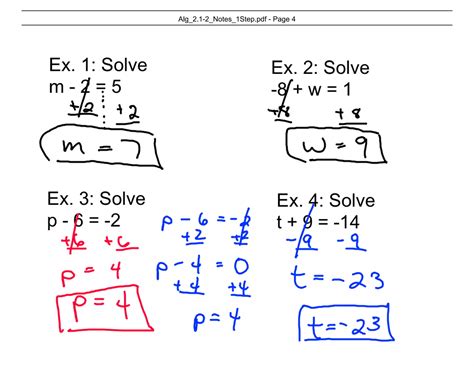 Alg 2 1 2 Notes 1 Step Equations PDF Homework And Study Education