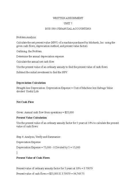 Written Assignment Unit 7 Written Assignment Unit 7 Bus 3301 Financial Accounting Problem