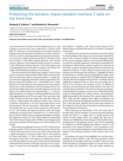 Pdf Protecting The Borders Tissue Resident Memory T Cells On The