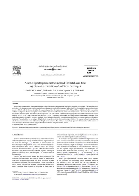 Pdf A Novel Spectrophotometric Method For Batch And Flow Injection