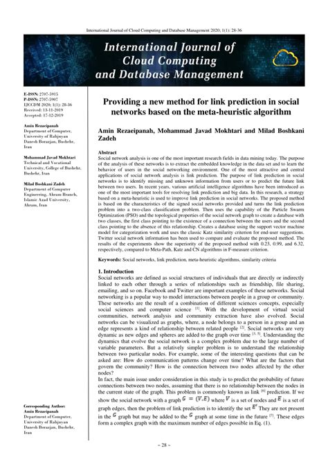 Pdf Providing A New Method For Link Prediction In Social Networks