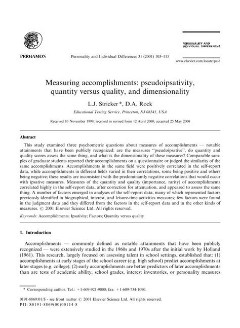 Pdf Measuring Accomplishments Pseudoipsativity Quantity Versus