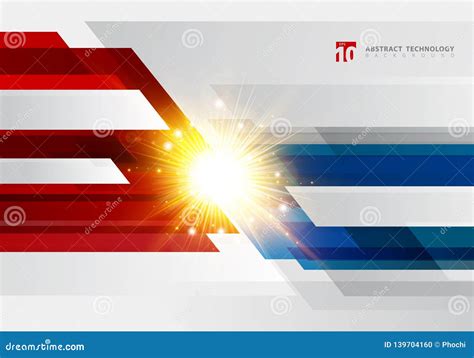 Abstract Technology Geometric Red And Blue Color Shiny Motion Background With Light Explosion