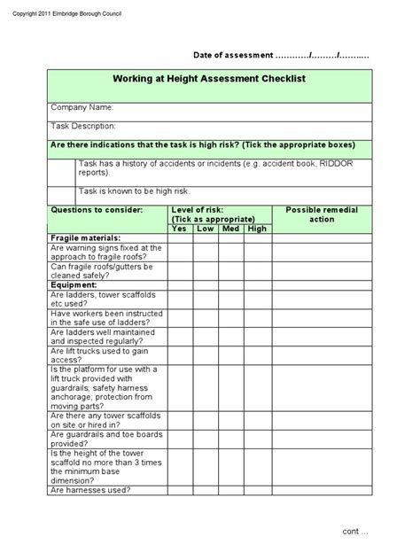 Working At Heights Risk Assessment Template Sampletem
